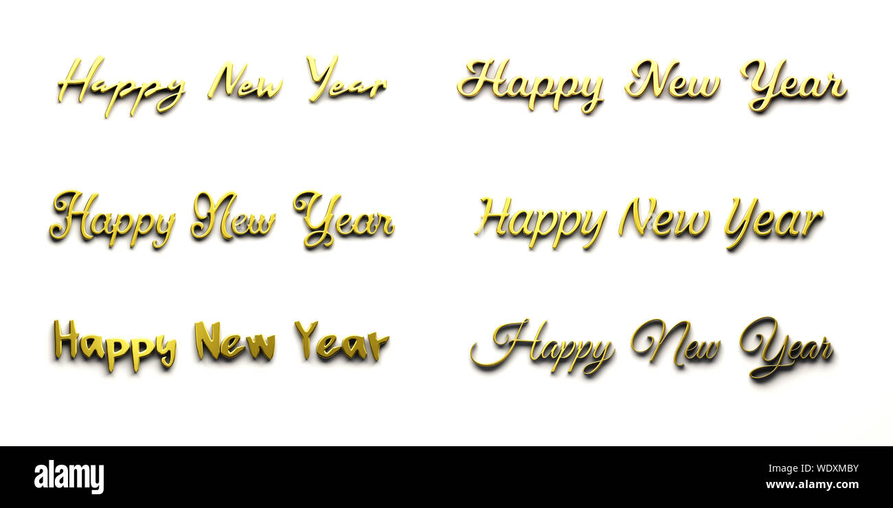 Bautiful Set of Happy New Year Words. Text in gold color for holidays ...