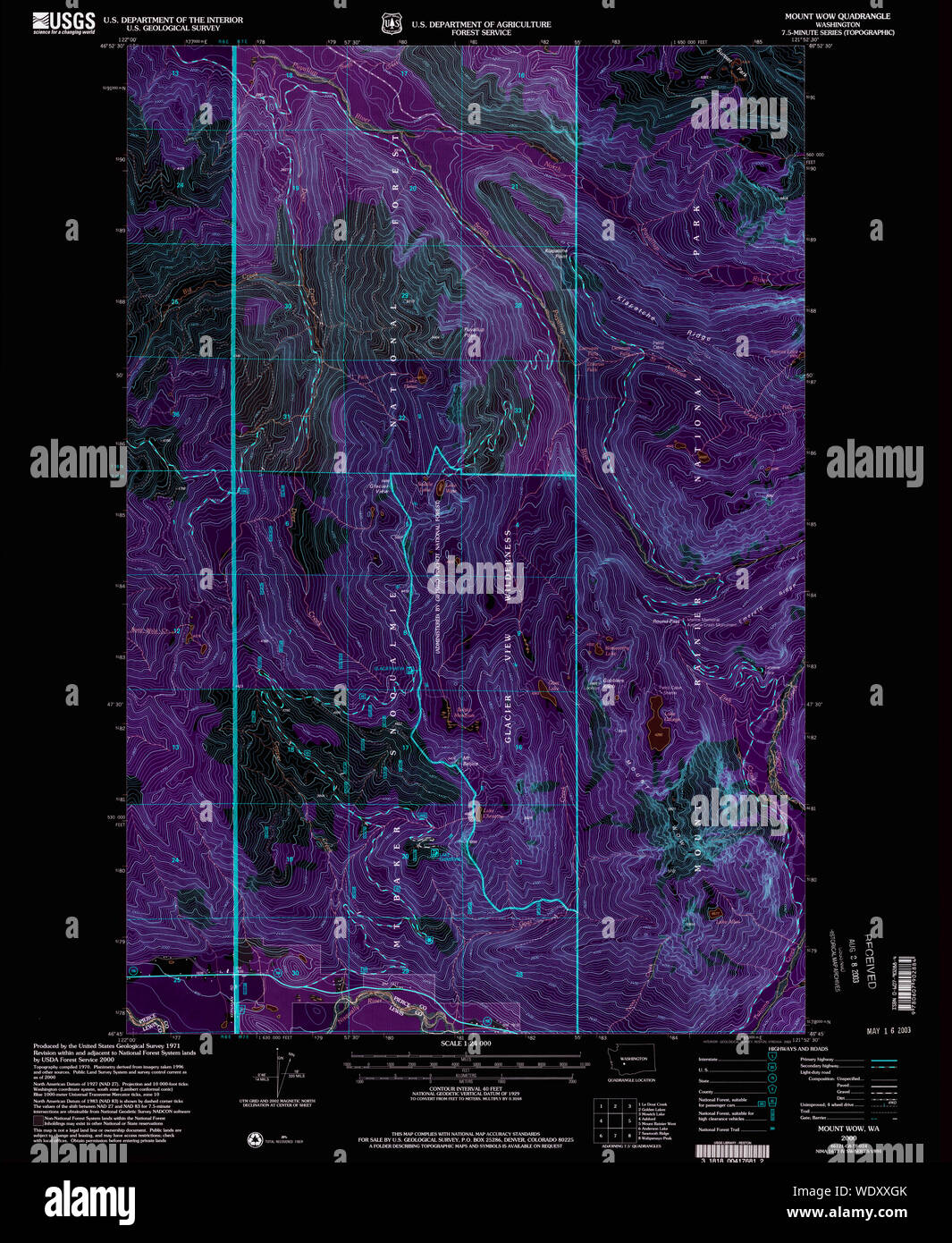 USGS Topo Map Washington State WA Mount Wow 242599 2000 24000 Inverted ...