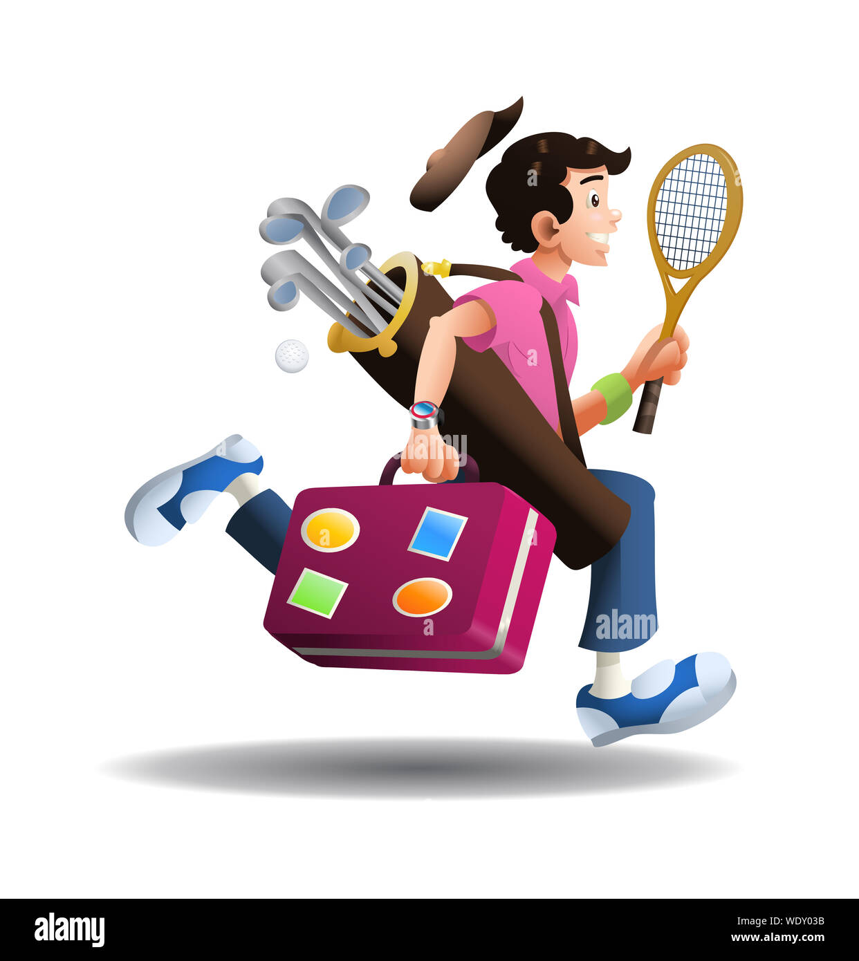 illustration of a man running while carry a travel bag on isolated ...