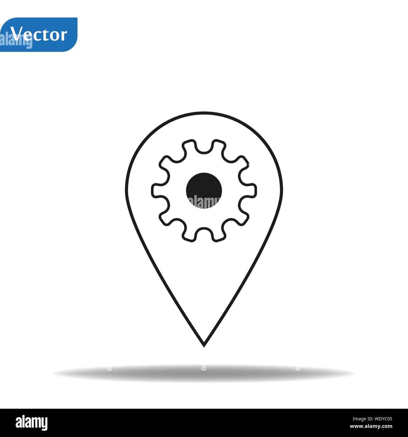 Map marker with Gear icon, map pin, GPS location symbol, Stock vector ...