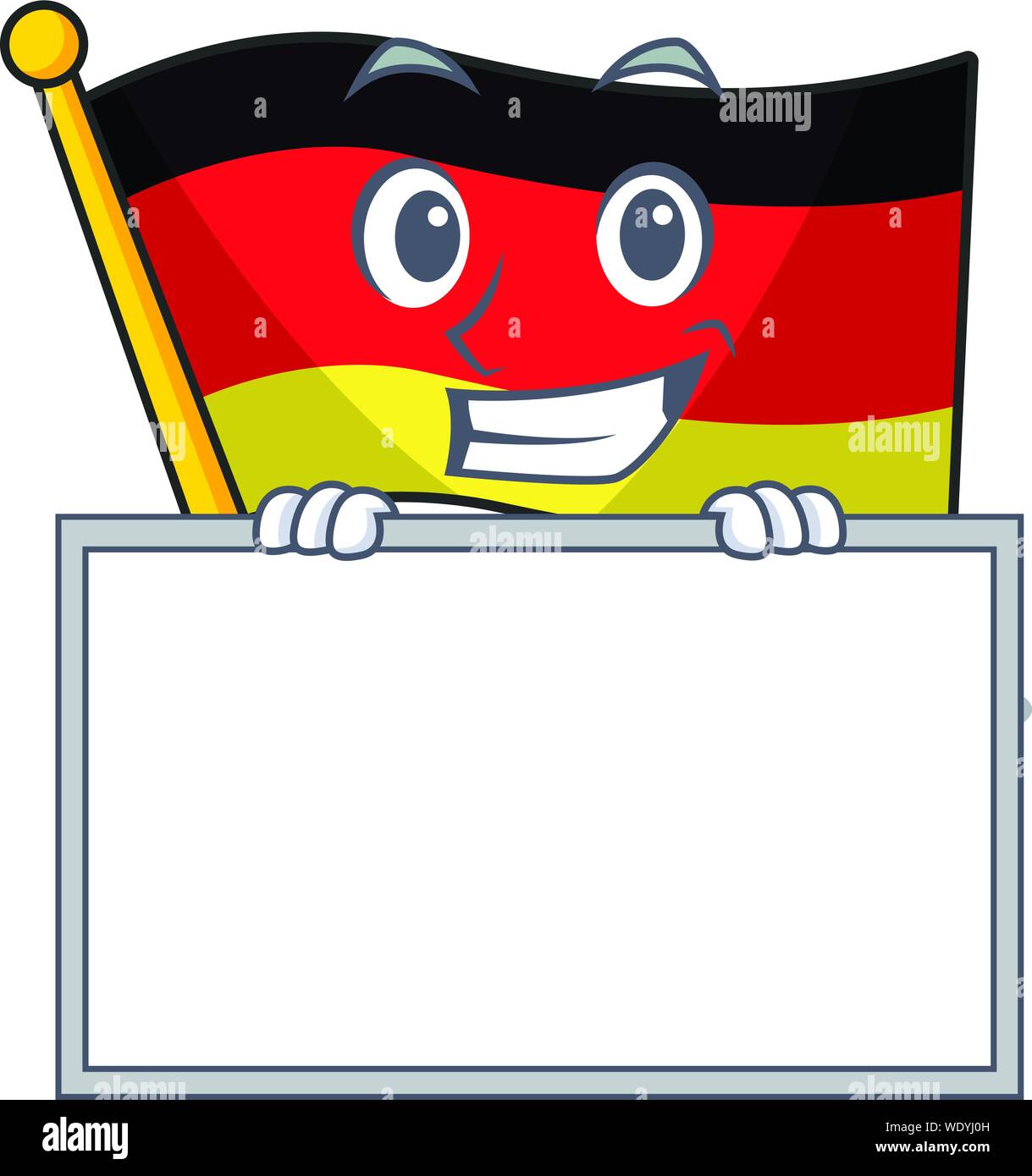 Grinning with board germany flag cartoon isolated the mascot Stock ...