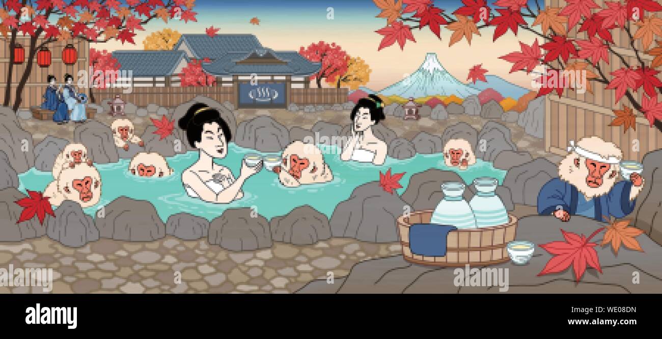 Hot spring monkey Stock Vector Images - Alamy