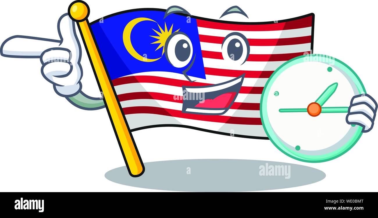 With clock flag malaysia cartoon isolated with character Stock Vector ...