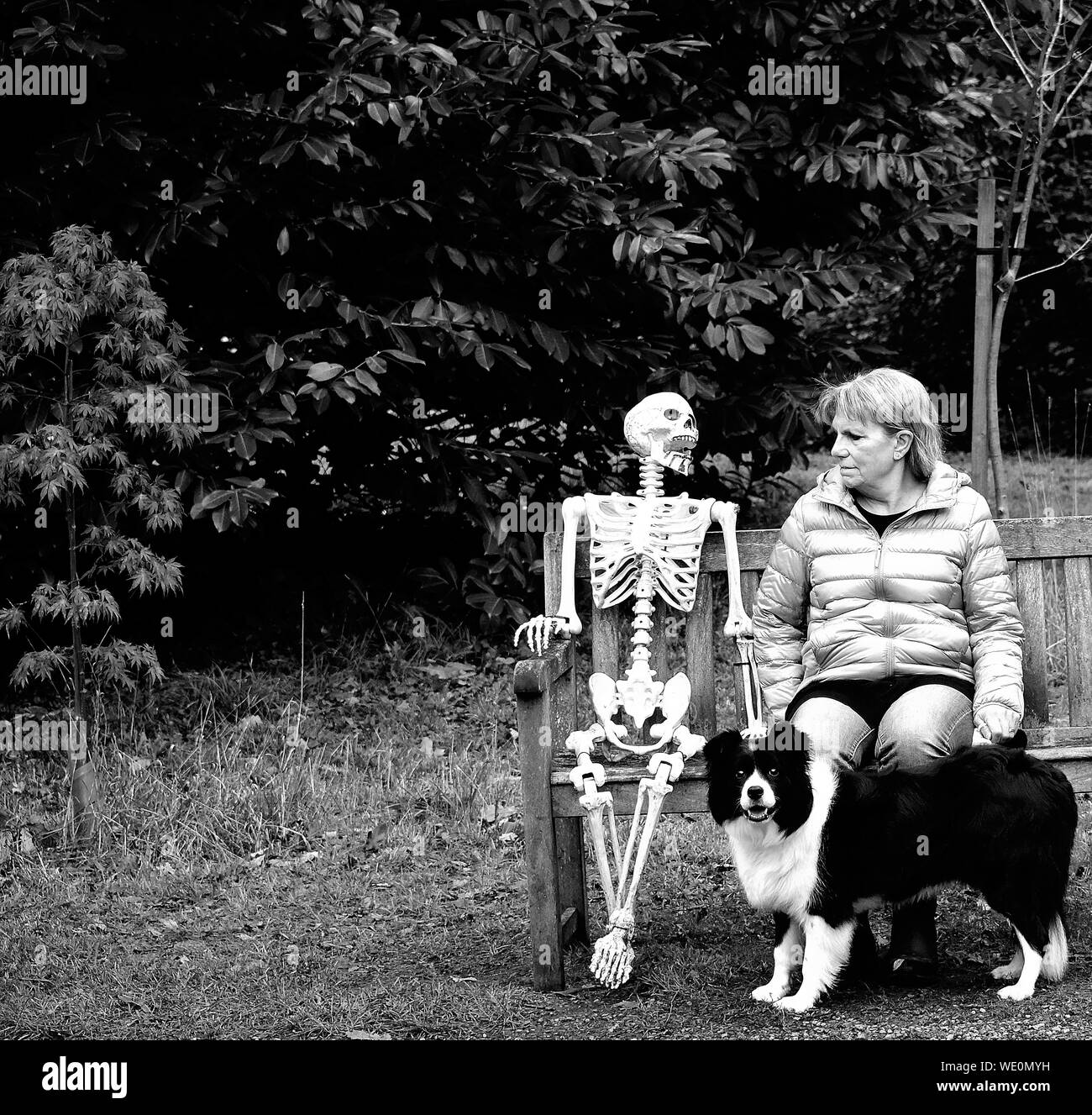 Skeleton Sitting On Bench Waiting