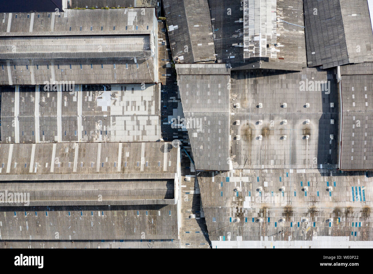 Aerial view, Structure roof factory with weathered and decayed Stock ...