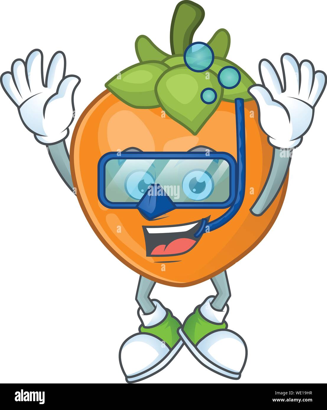 Diving persimmon cartoon character isolated with mascot Stock Vector ...