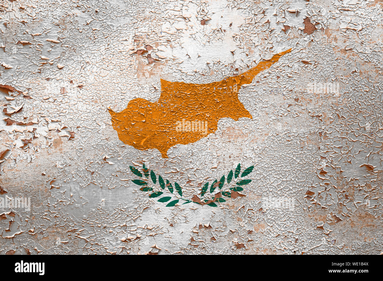 National flag of Cyprus on old peeling wall background.The concept of ...