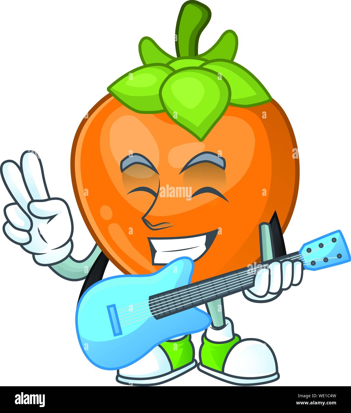With guitar persimmon fruit mascot cartoon on white background Stock ...