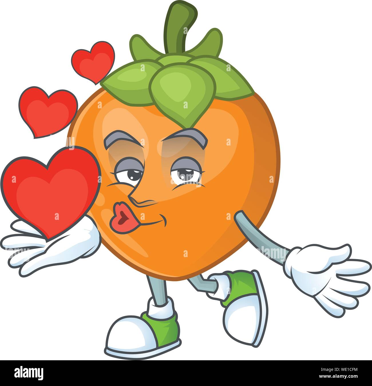With heart persimmon fruit mascot cartoon on white background Stock ...