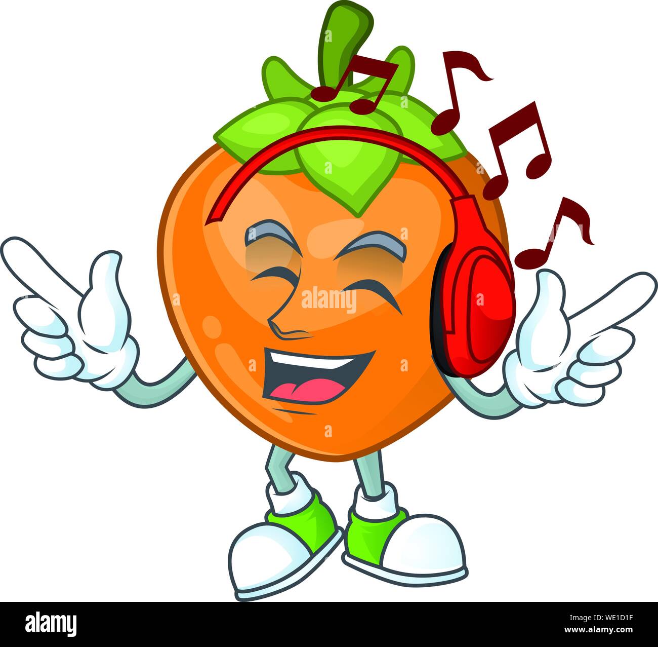 Listening music persimmon fruit mascot cartoon on white background ...