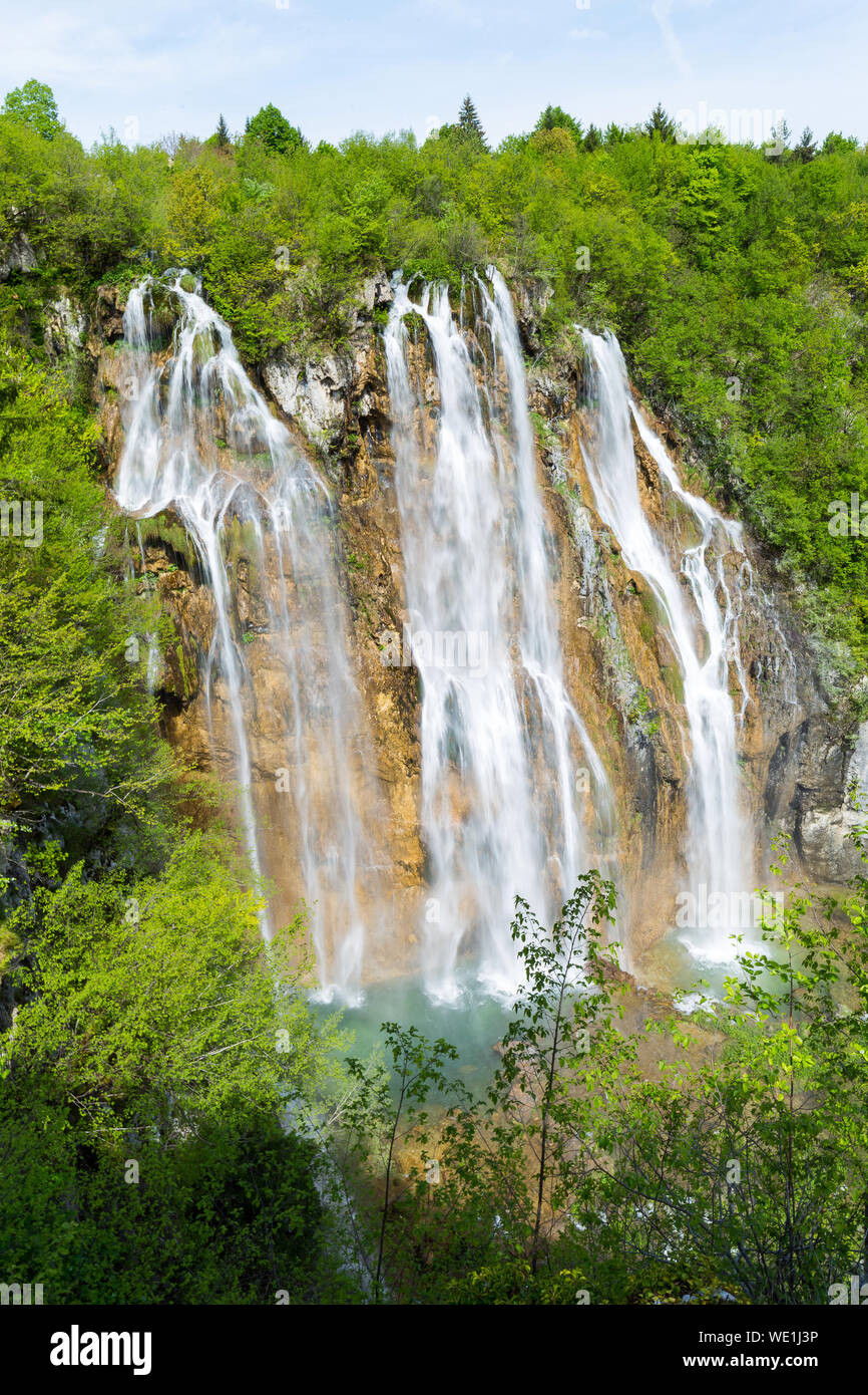 Plitvice Lakes National Park, Croatia. Small waterfalls and karst lakes ...