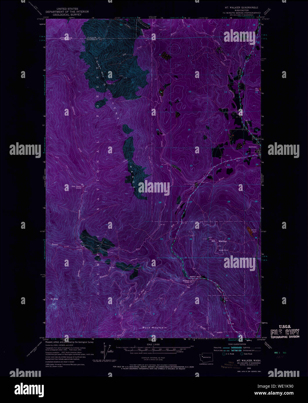 USGS Topo Map Washington State WA Mt Walker 242722 1953 24000 Inverted ...