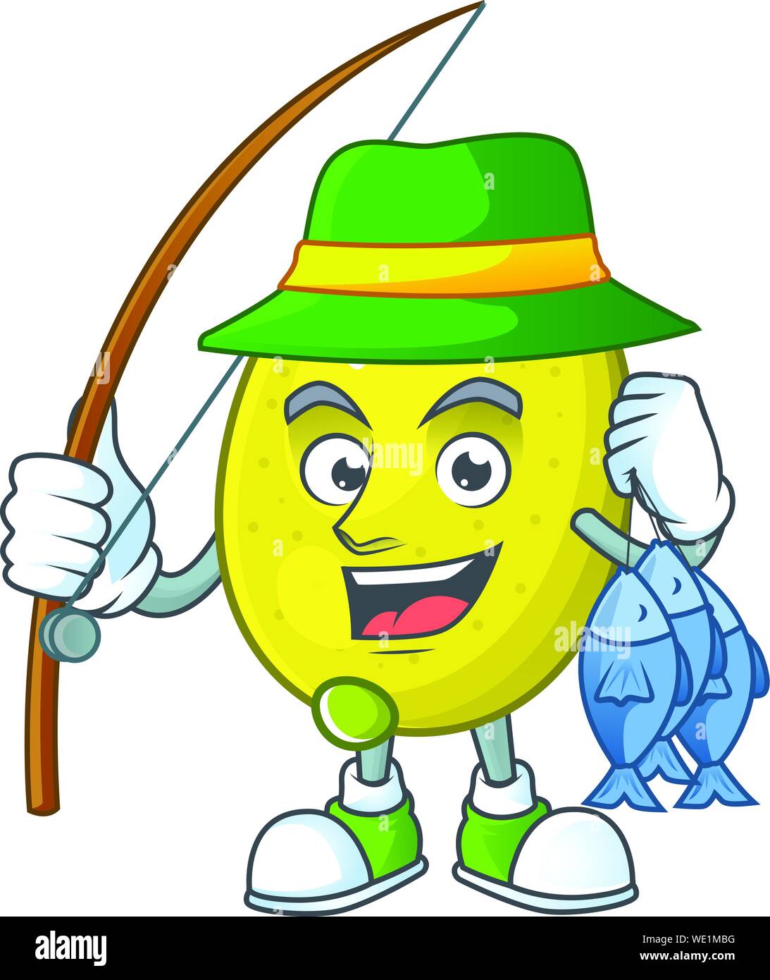 Fishing lemon cartoon character on white background Stock Vector Image ...