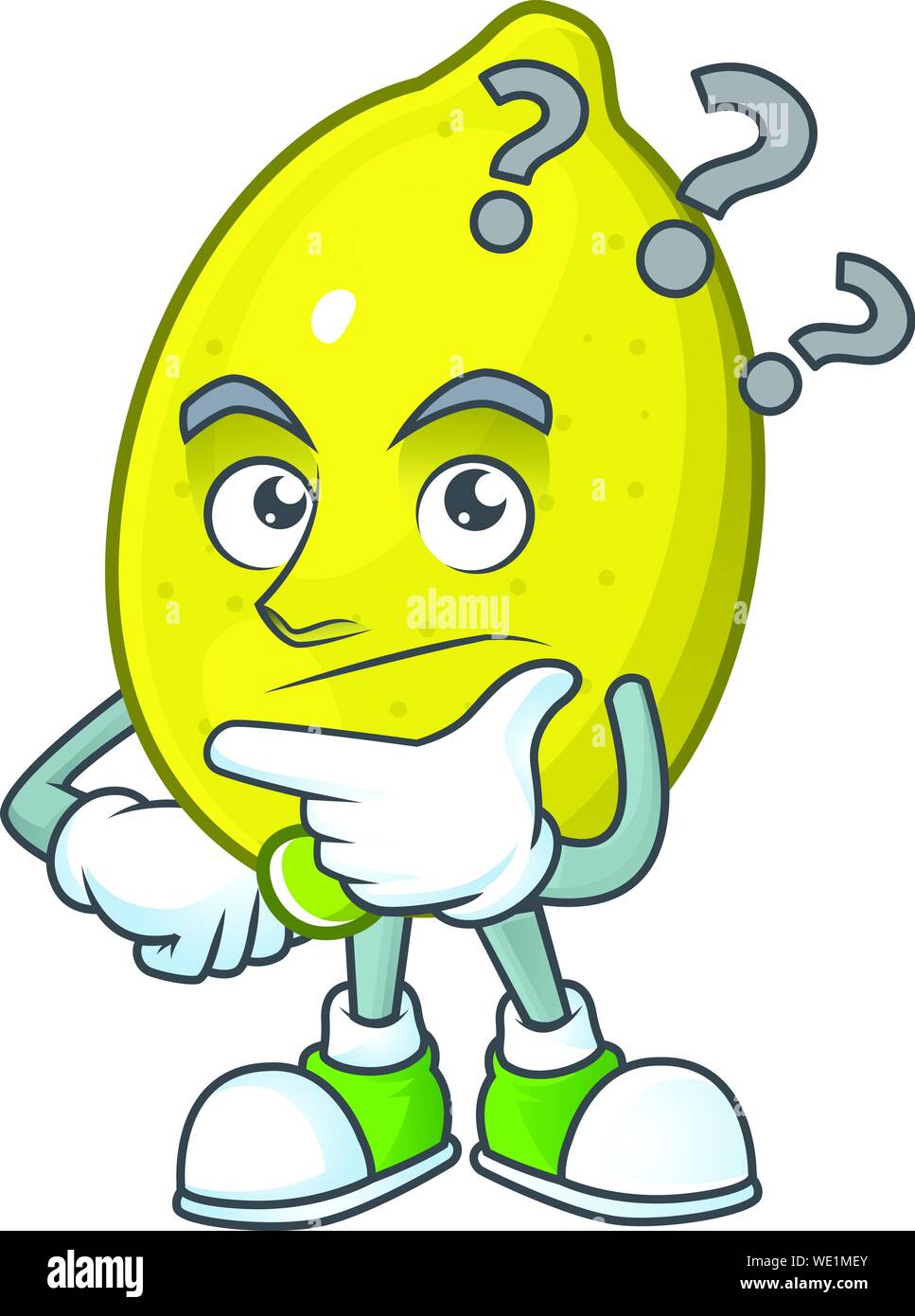 Thinking lemon cartoon character on white background Stock Vector Image ...