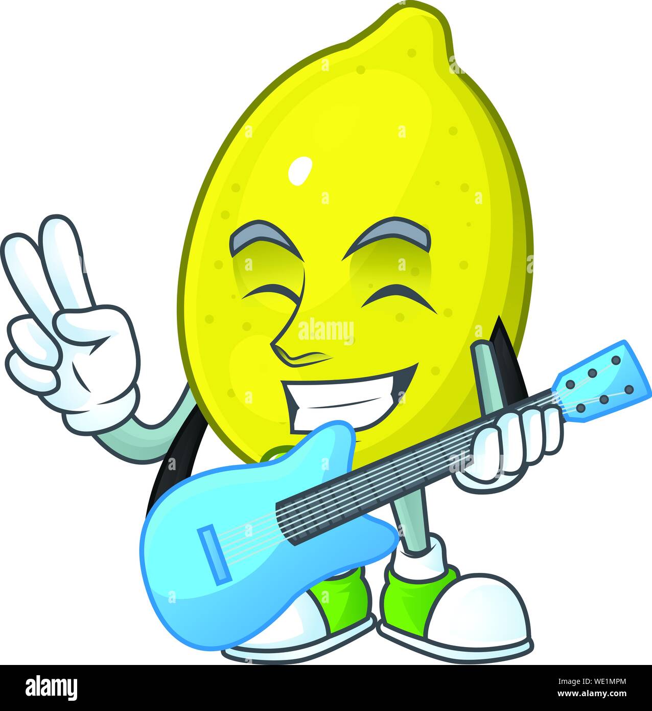 With guitar lemon cartoon character on white background Stock Vector ...
