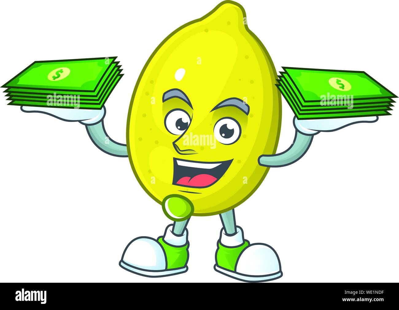 With money bag lemon cartoon character on white background Stock Vector ...