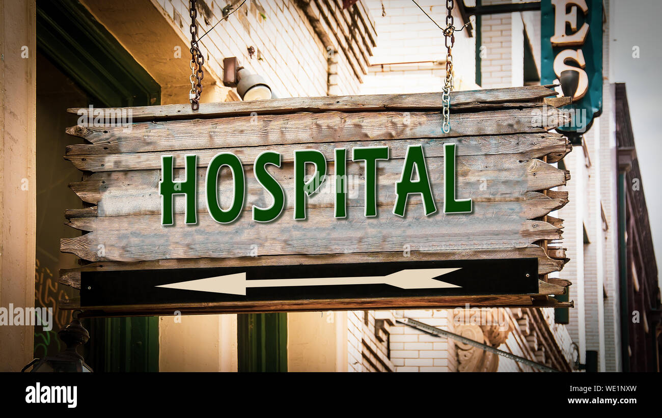 Street Sign the Direction Way to Hospital Stock Photo - Alamy