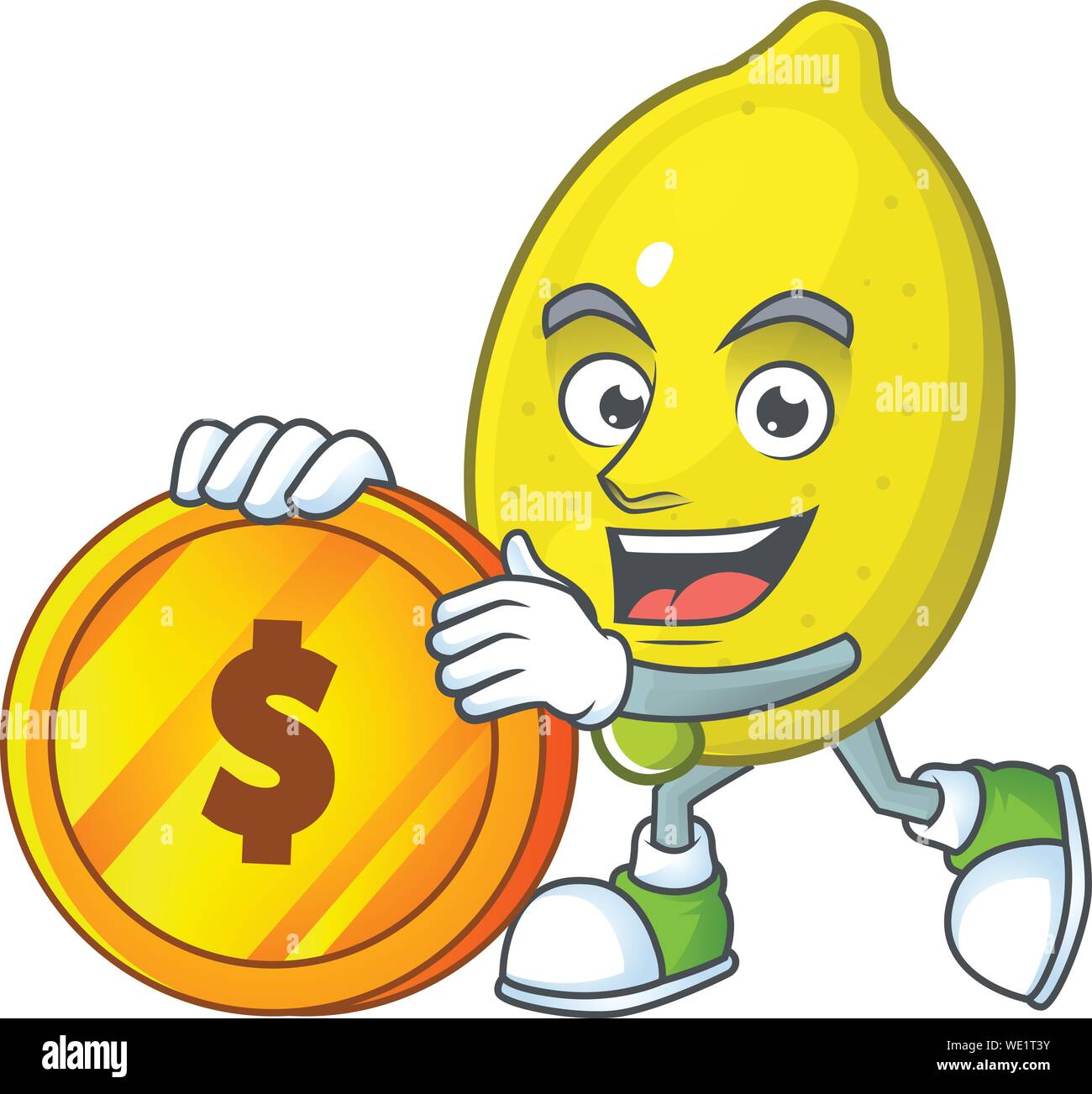 Bring coin juicy lemon cartoon character with mascot Stock Vector Image ...