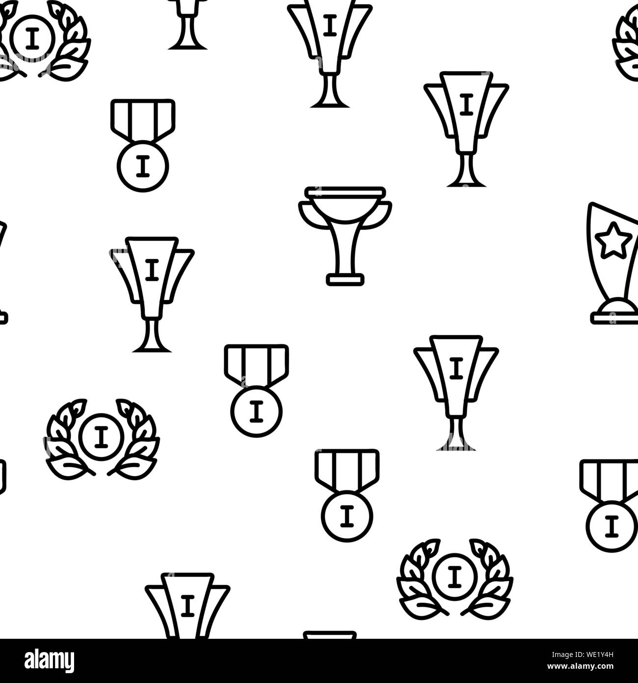 Trophies And Medals For First Place Vector Seamless Pattern Stock ...