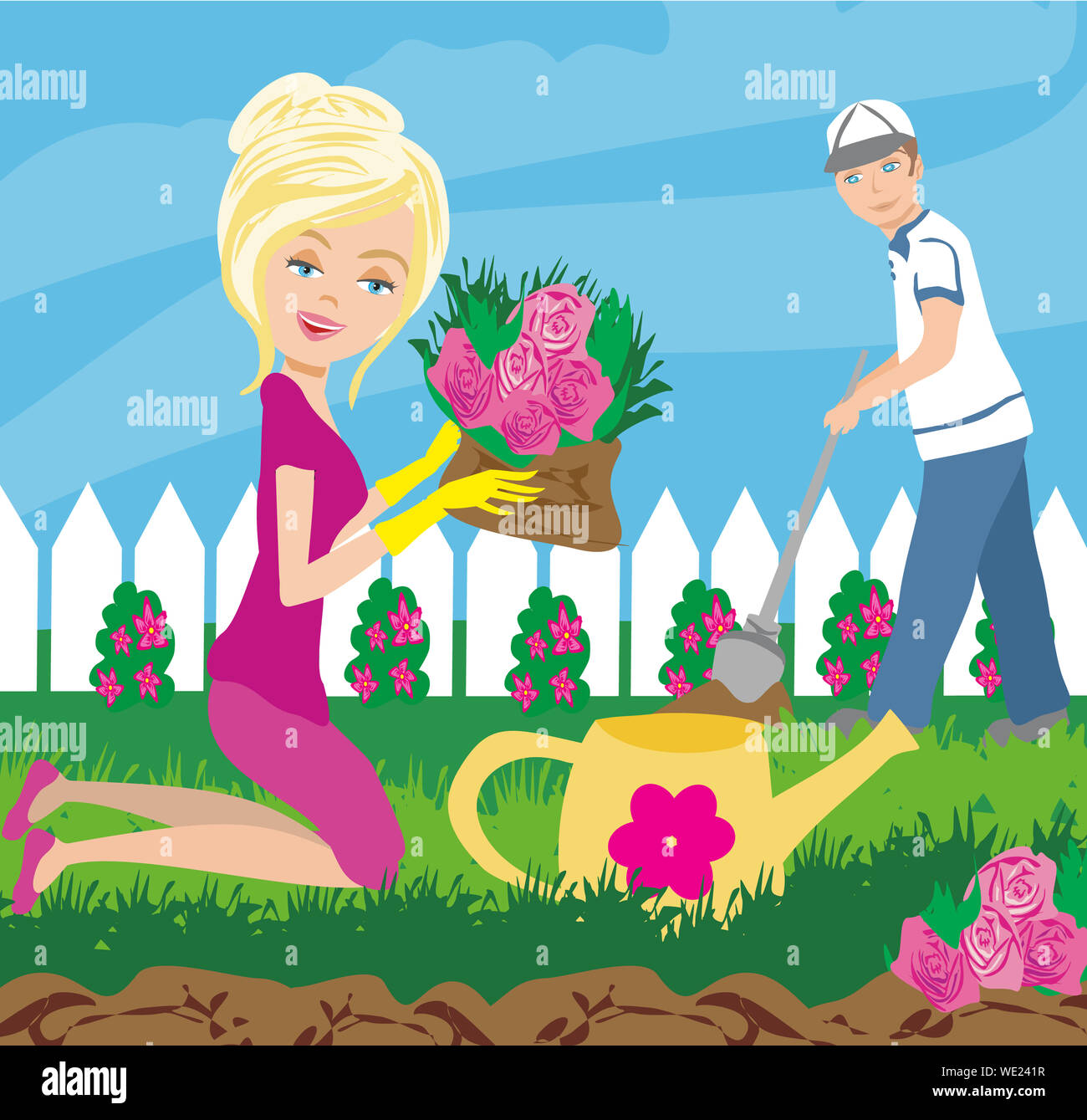 planting flowers in garden Stock Photo - Alamy