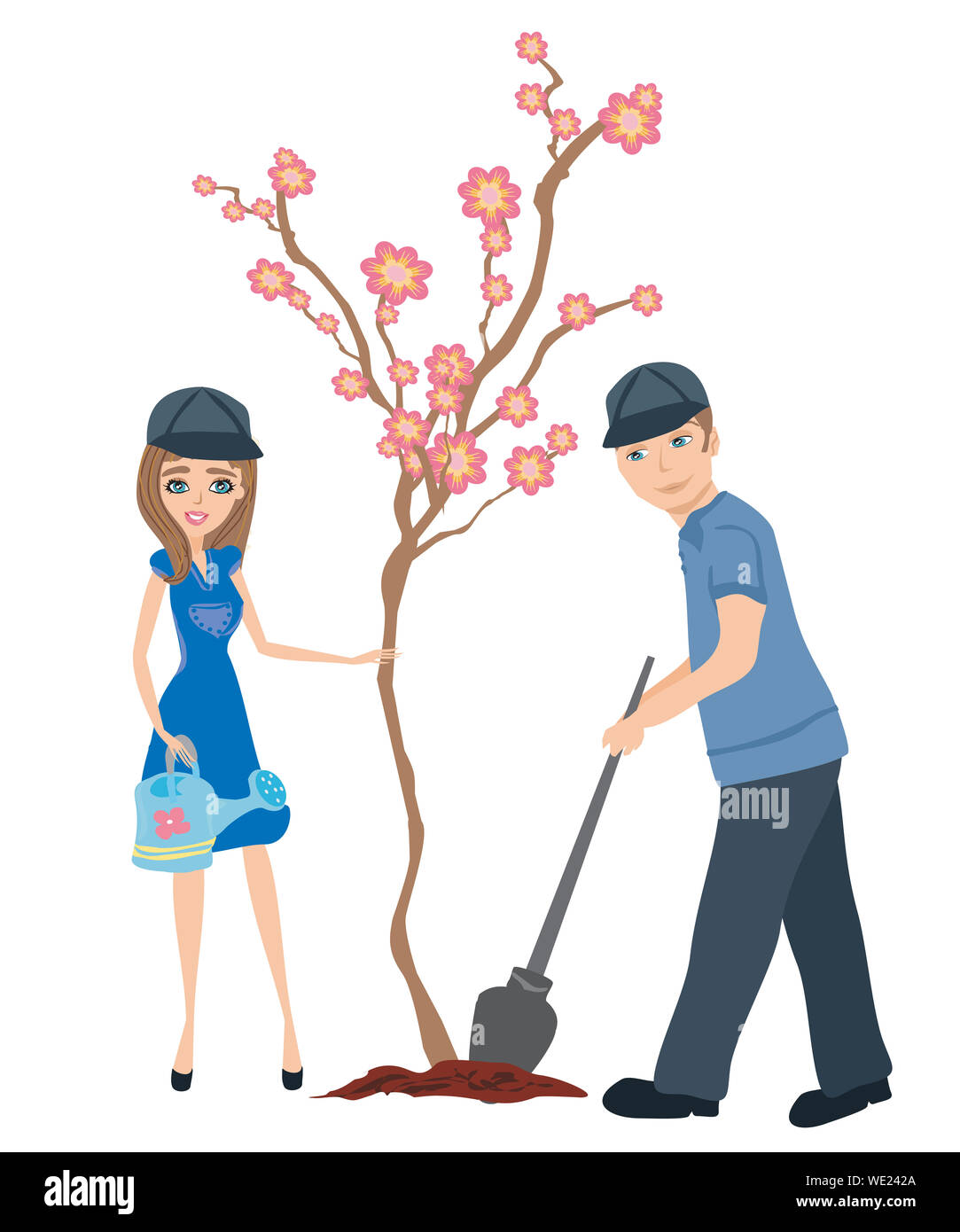 Woman character planting tree Cut Out Stock Images & Pictures - Alamy