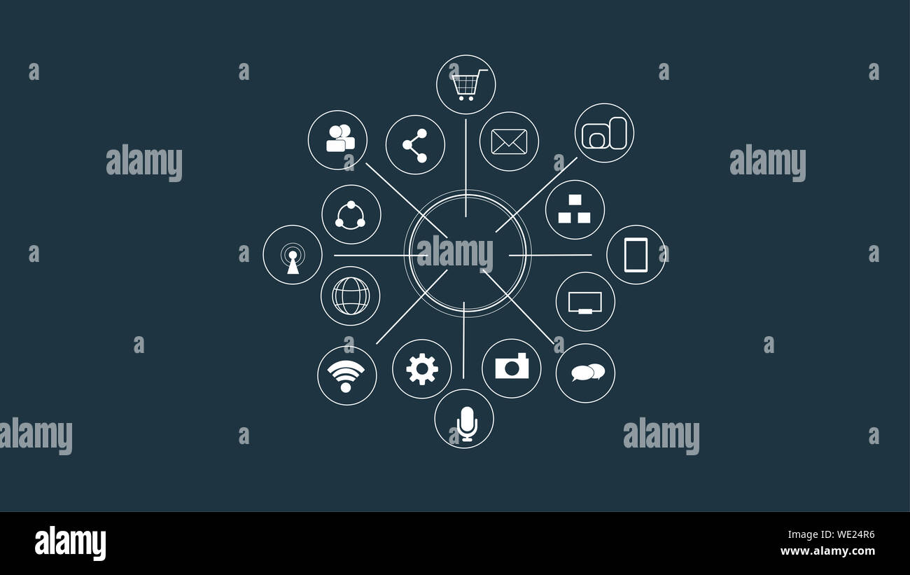 digital marketing illustration dark blue background Stock Photo - Alamy