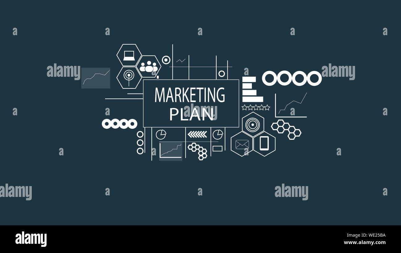 digital marketing illustration dark blue background Stock Photo - Alamy