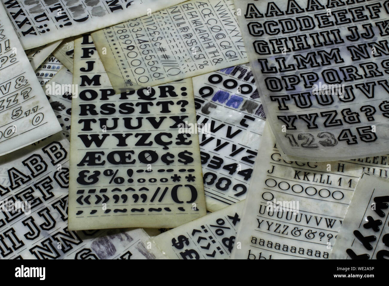 Retro transfer lettering, rub down letters Stock Photo - Alamy