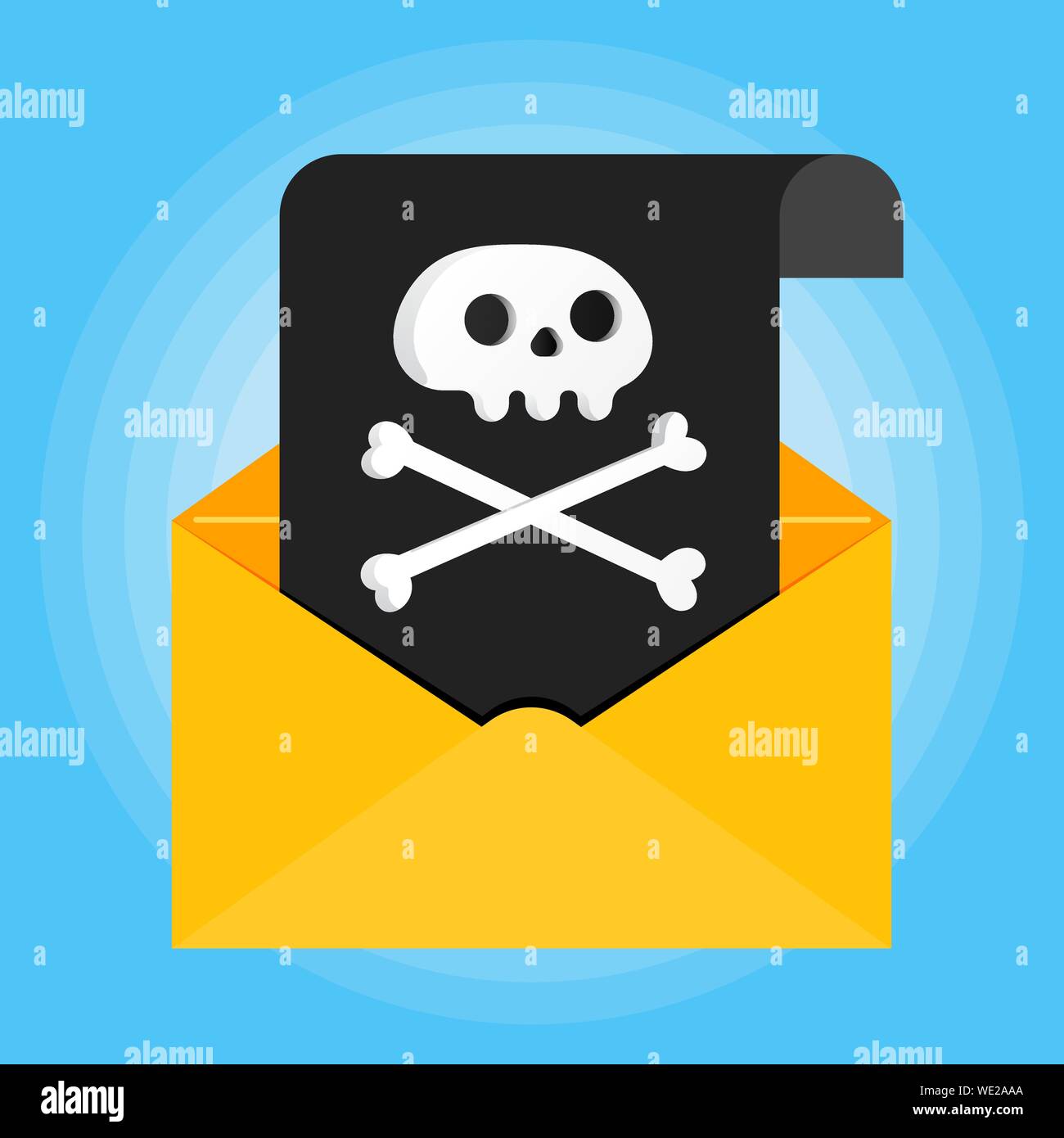 Paper sheet with human scull on it and envelope icon sign flat style ...