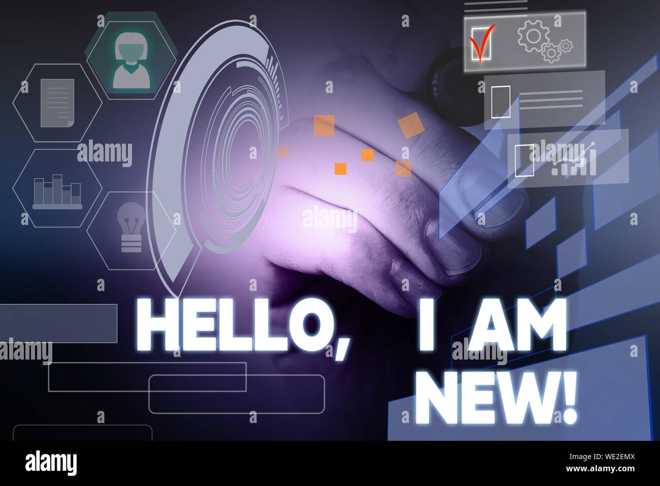 Text sign showing Hello I Am New. Business photo showcasing used as ...