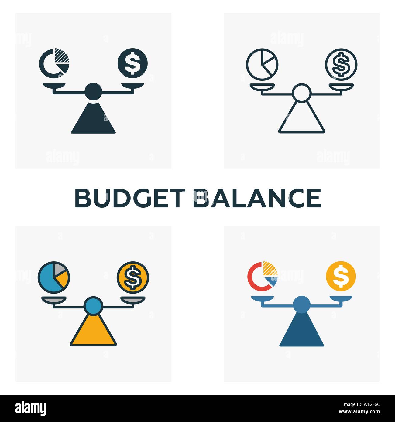 Budget Balance icon set. Four elements in diferent styles from business ...