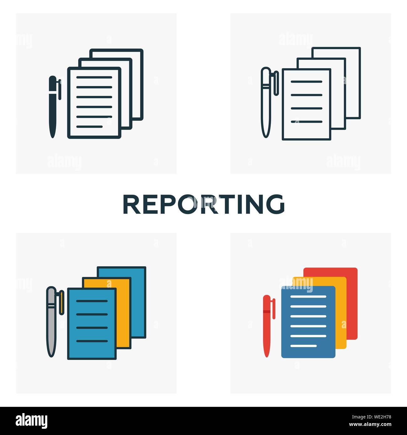 Reporting icon set. Four elements in diferent styles from business ...
