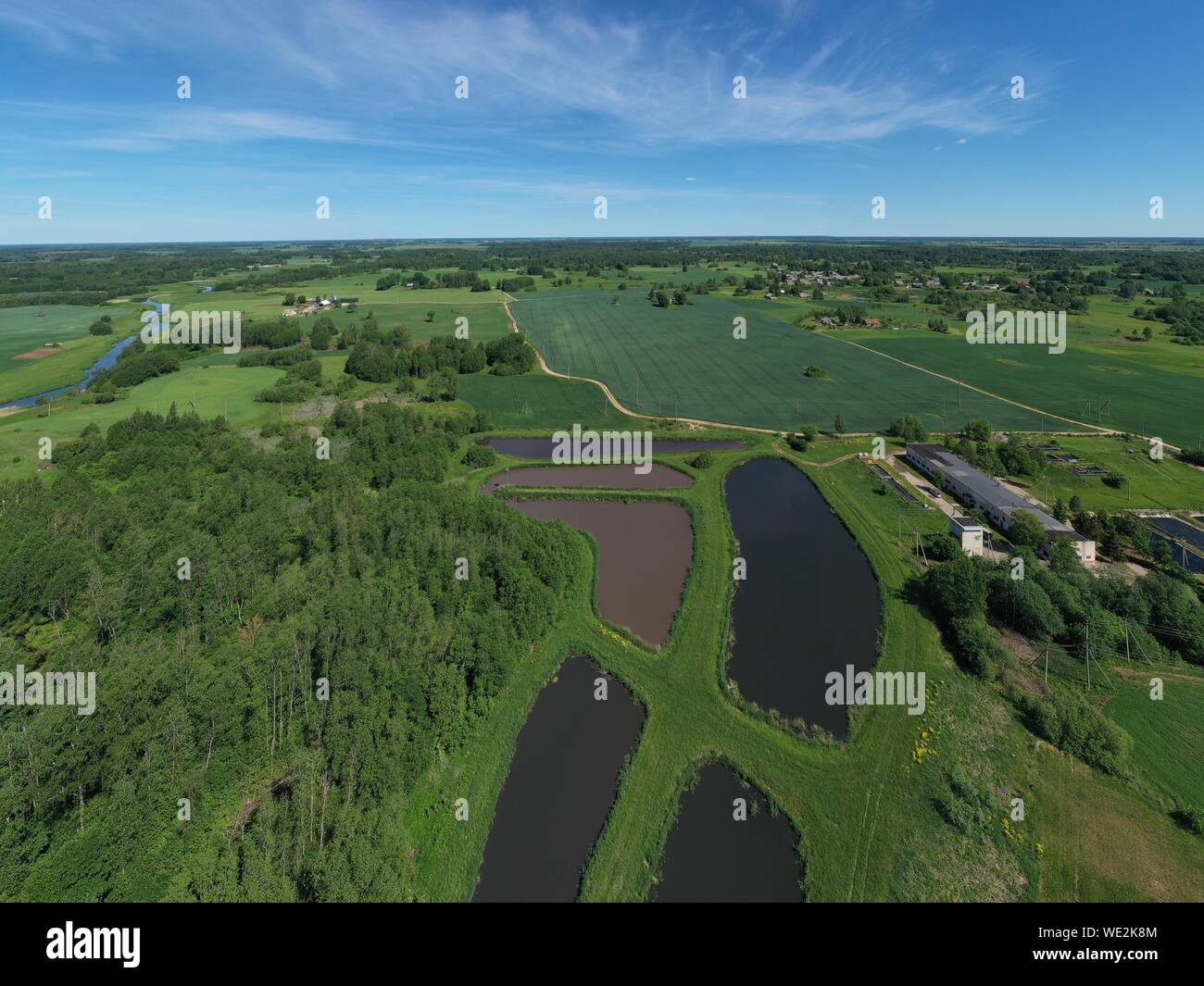 Aerial view city sewage treatment plant ponds Stock Photo - Alamy