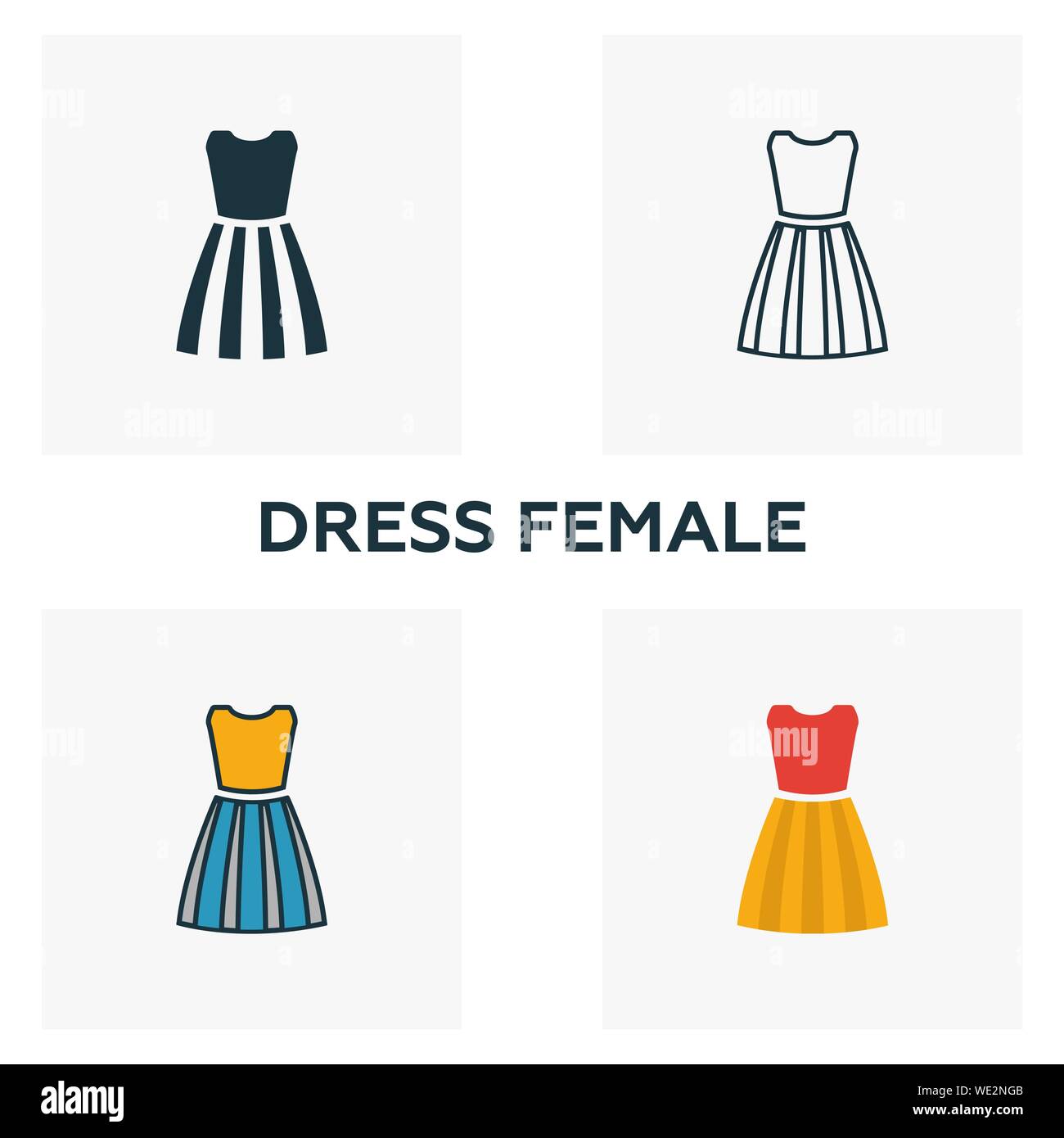 Dress Female icon set. Four elements in diferent styles from clothes ...