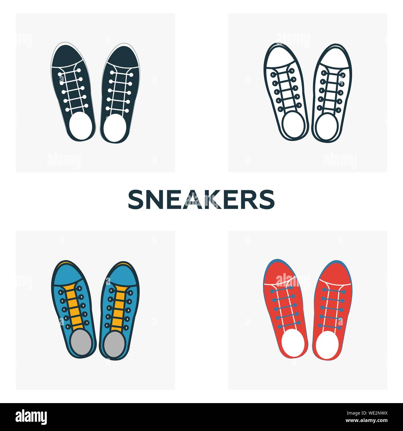 Sneakers icon set. Four elements in diferent styles from clothes icons ...
