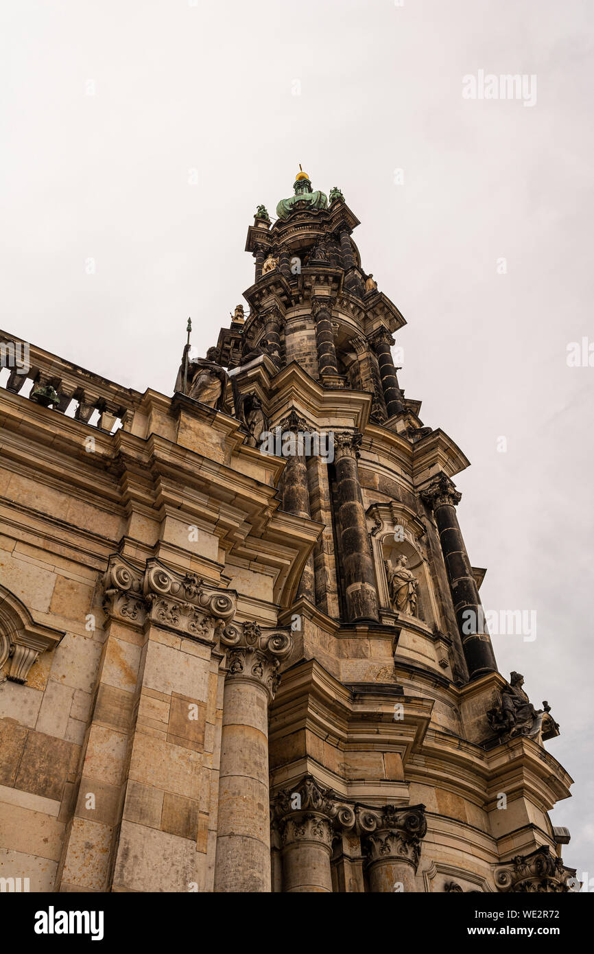 Bell tower of the Dresden Cathedral, the Cathedral of the Holy Trinity ...