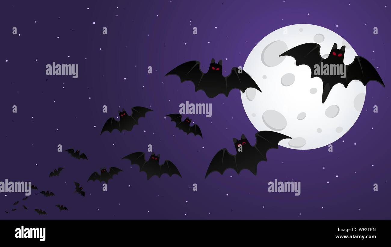 Night sky with stars happy halloween background with flying animal bats ...