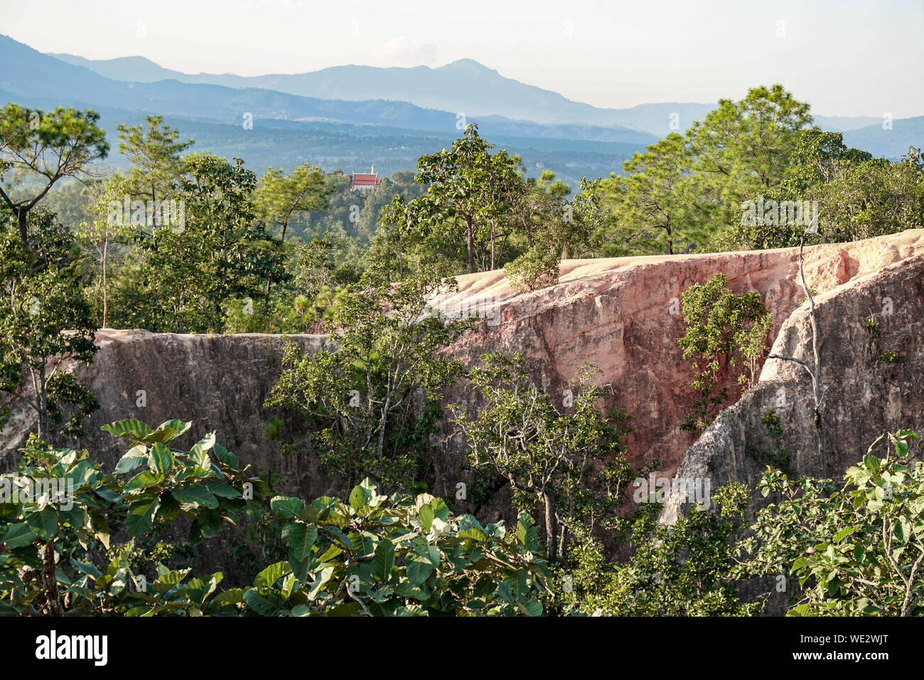 A narrow red ridges with steep sides valleys at Pai Canyon named Kong ...