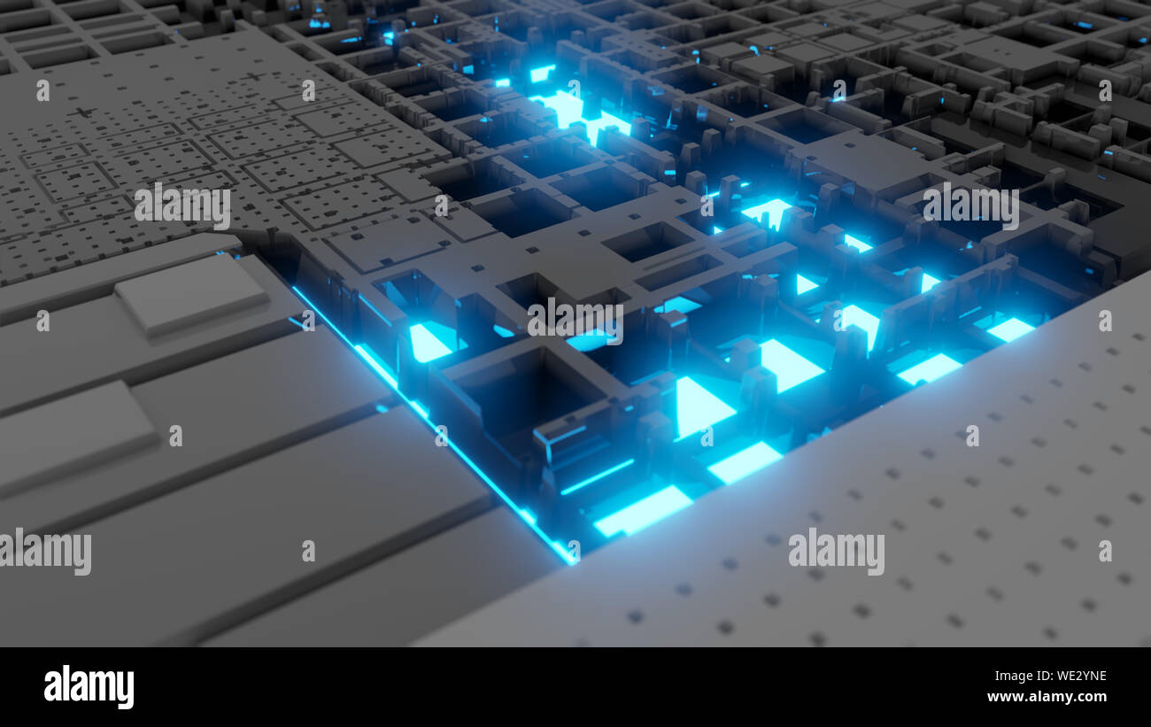 3d render Abstract Technology Background With Cubes. Digital technology concept. 3D illustration ...