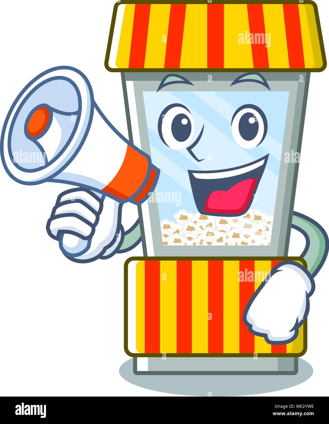 With megaphone popcorn vending machine cartoon isolated mascot Stock ...