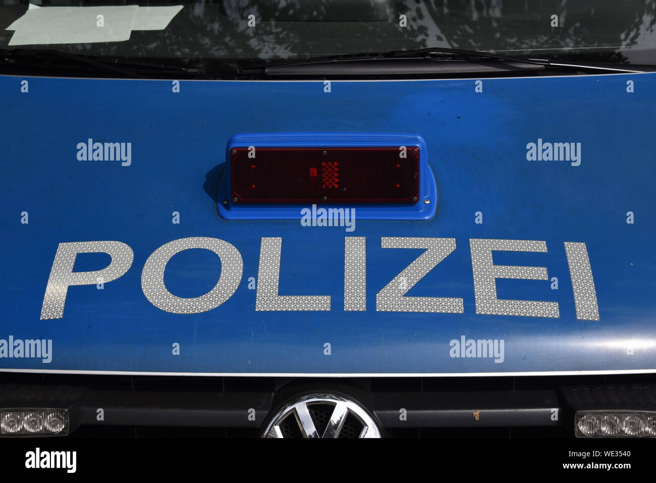 Cologne, Germany. 29th Aug, 2019. The lettering "Police" is written on ...