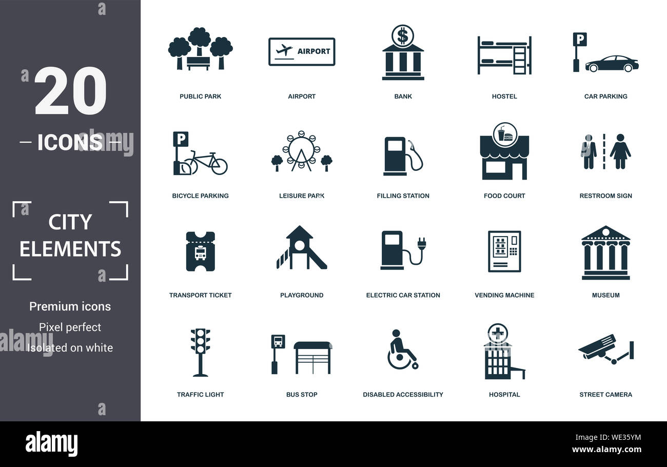 City Elements icon set. Contain filled flat disabled accessibility ...