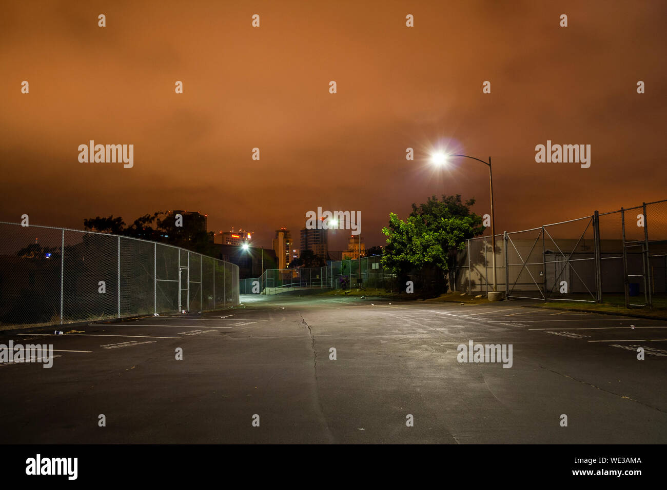 Empty parking lot at night Stock Photo - Alamy