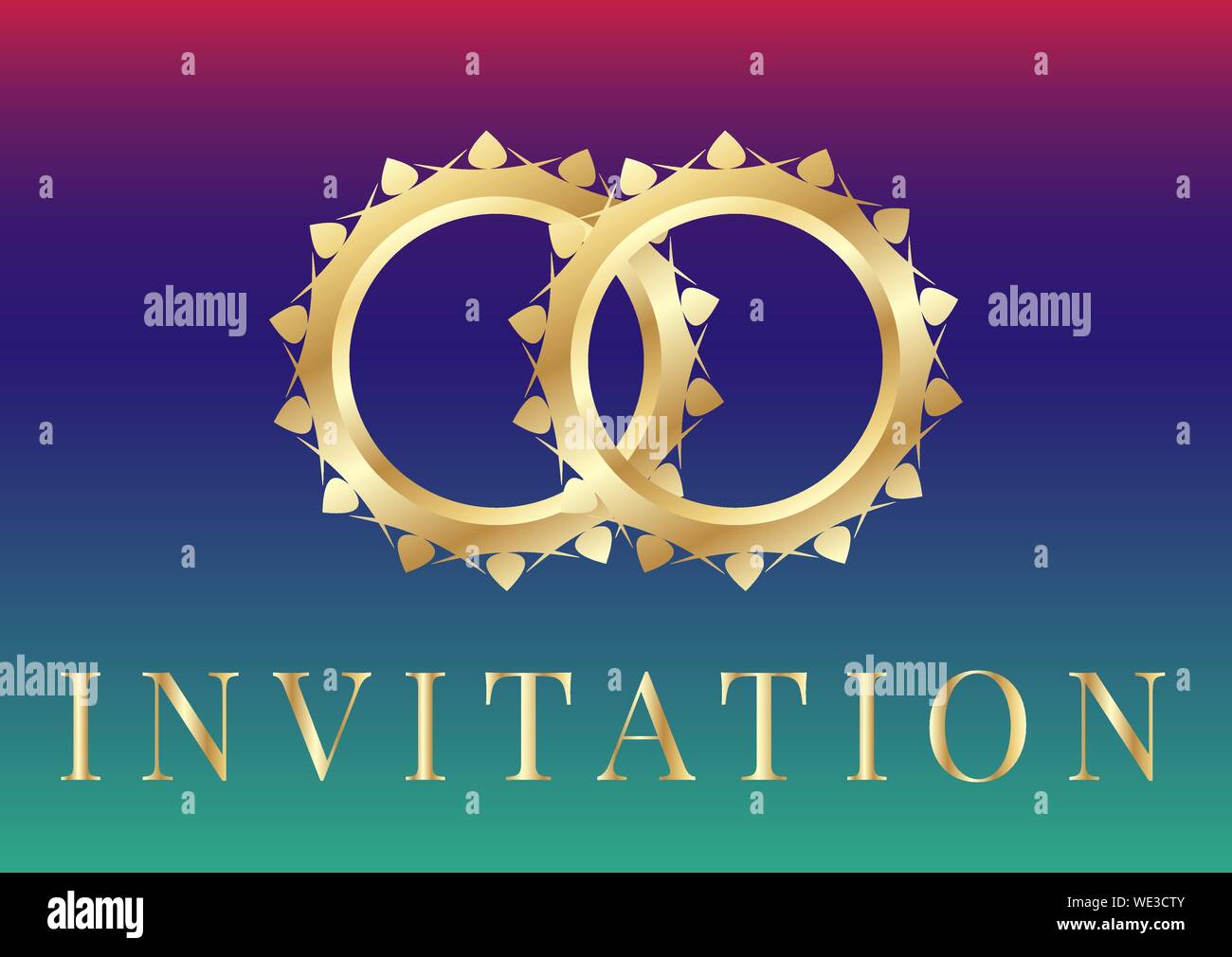 Wedding Invitation card template with golden wedding rings on ...