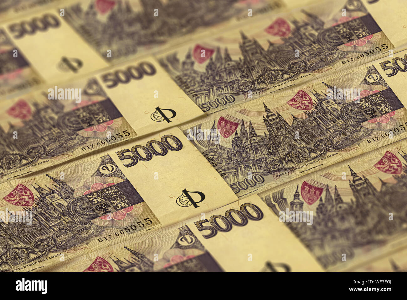 Czech koruna banknotes background. CZK pattern. 5000 CZK Stock Photo ...