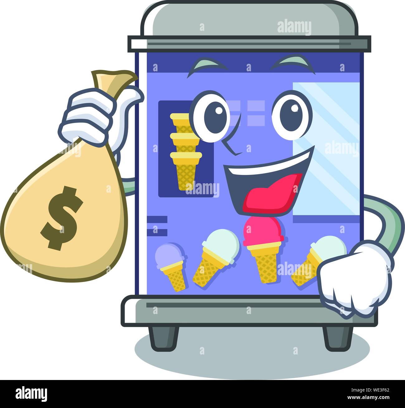With money bag ice cream vending machine cartoon formed character Stock ...
