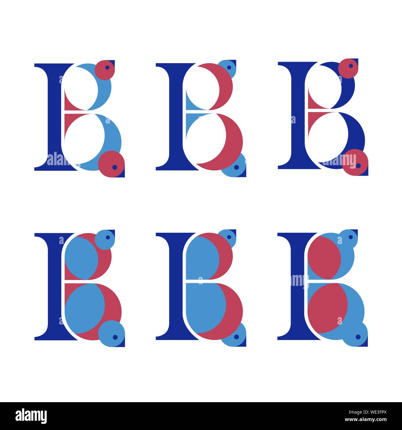 Set of six stylized multicolored letters B with birds. Lettering for ...