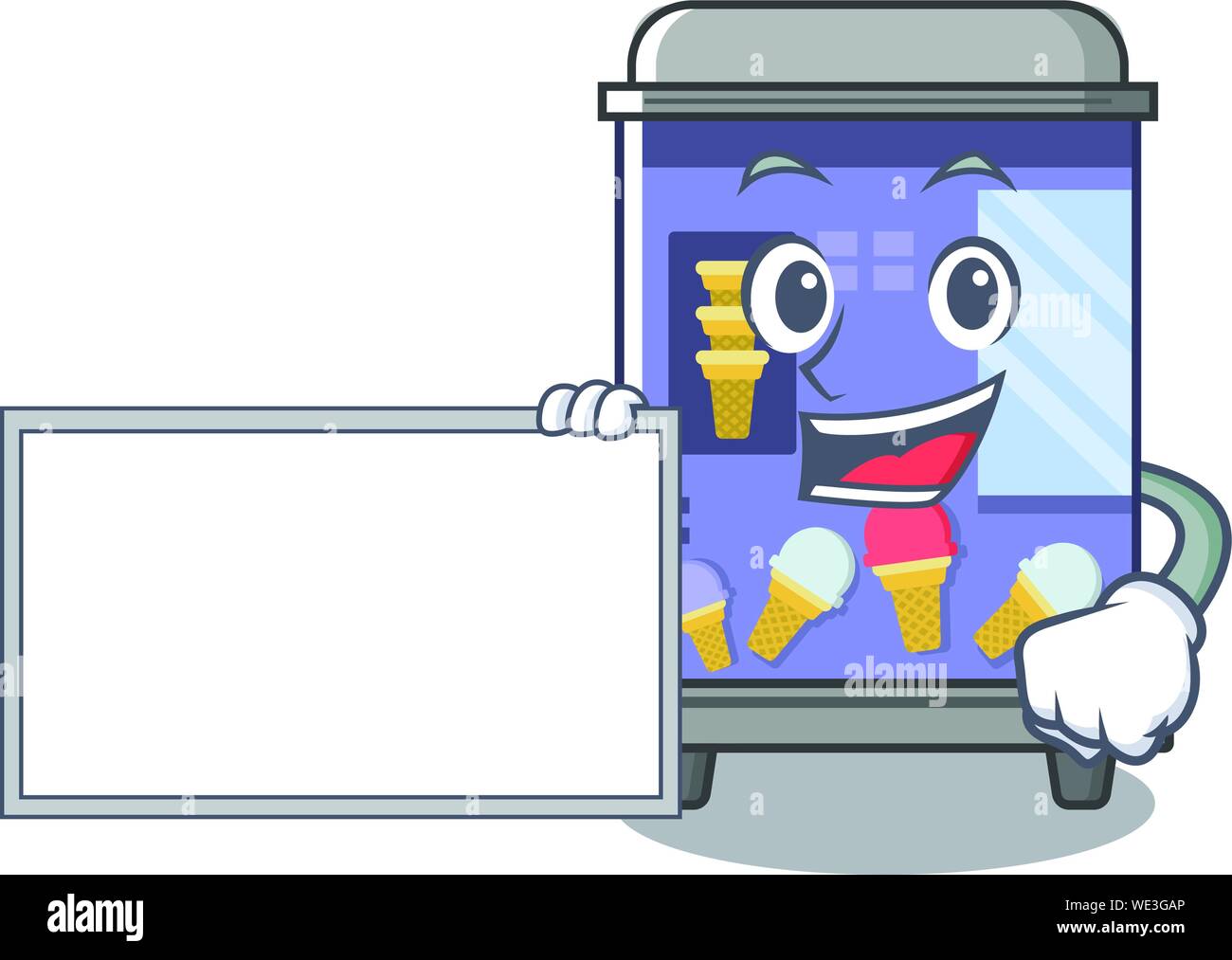 With board ice cream vending machine cartoon formed character Stock ...