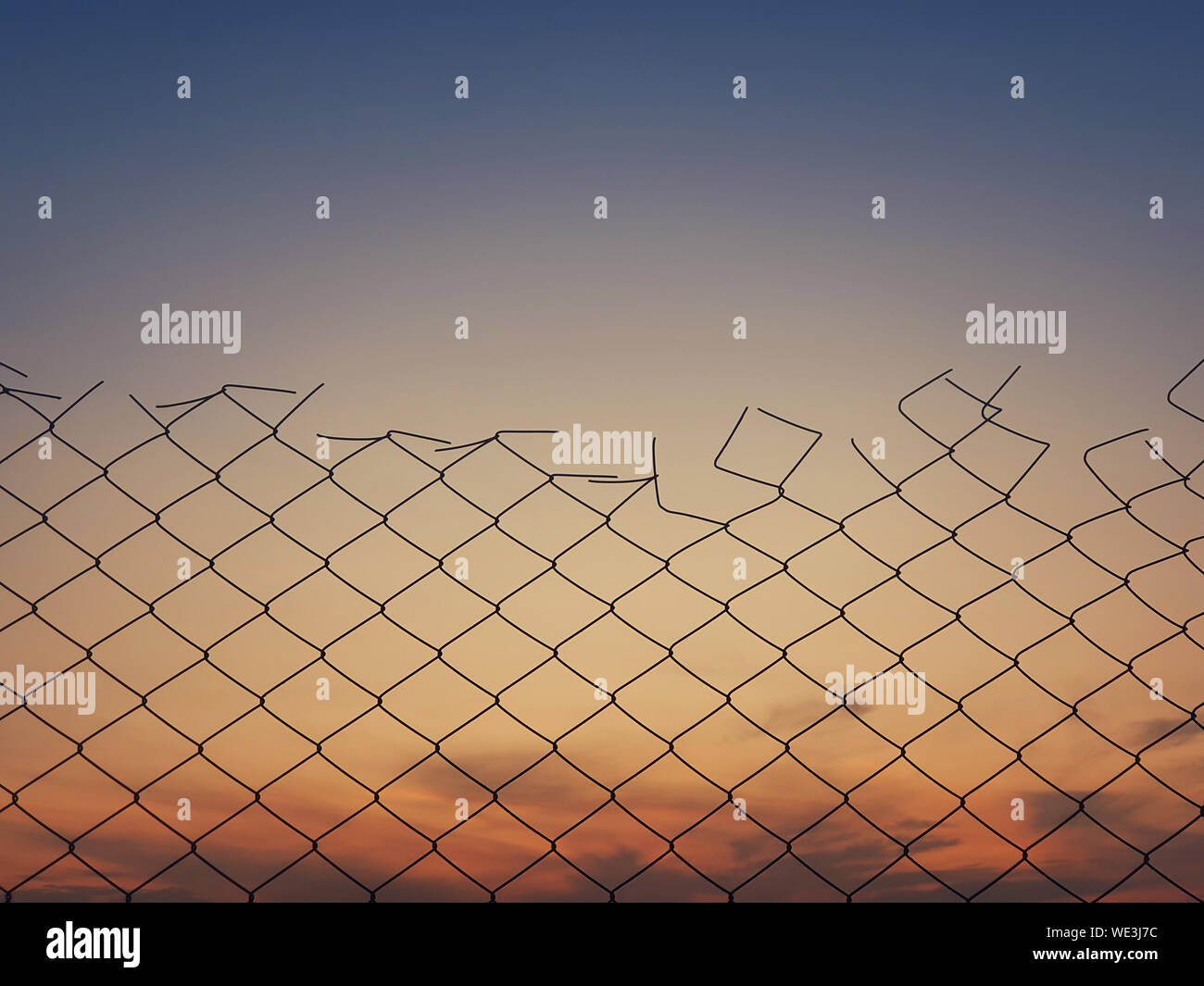 Old wire mesh fence texture against sunset sky background Stock Photo ...