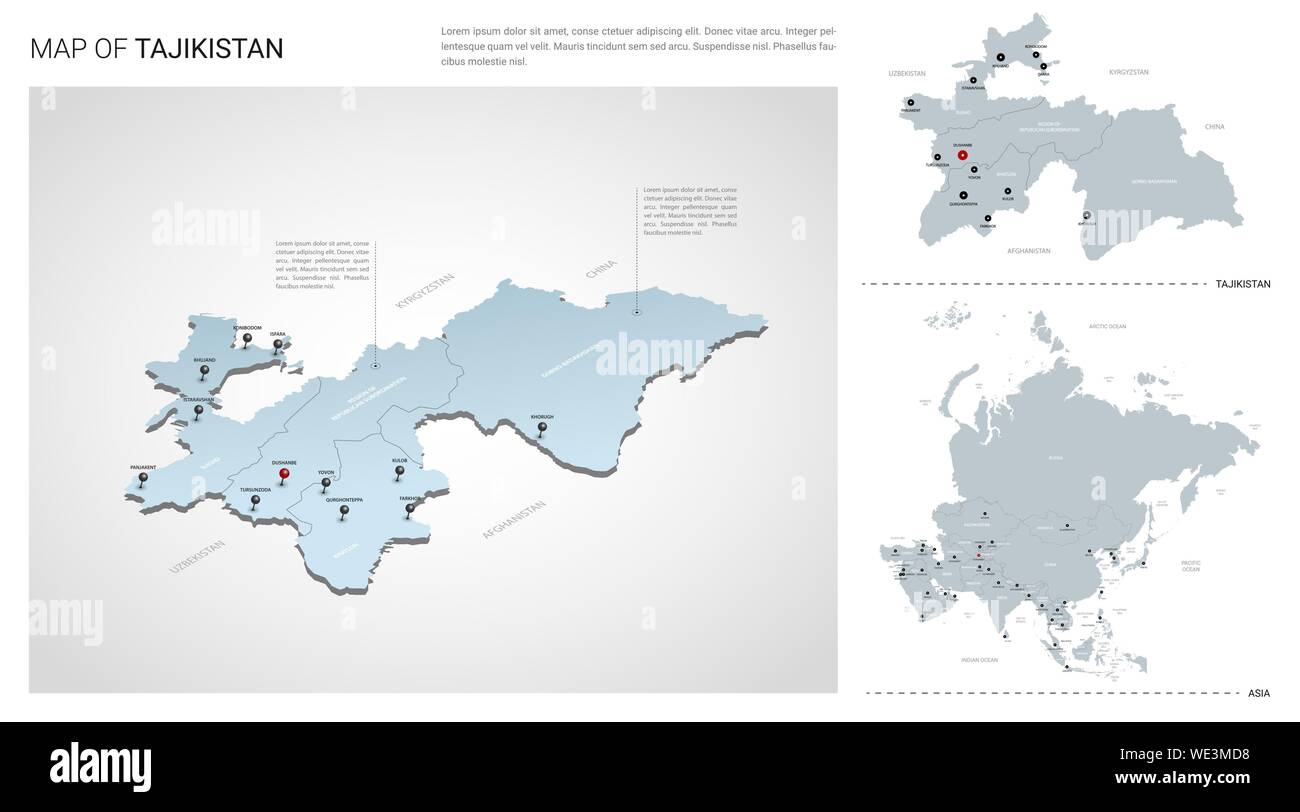 Vector set of Tajikistan country. Isometric 3d map, Tajikistan map ...